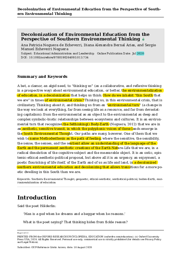 (PDF) Decolonization of Environmental Education from the Perspective of ...