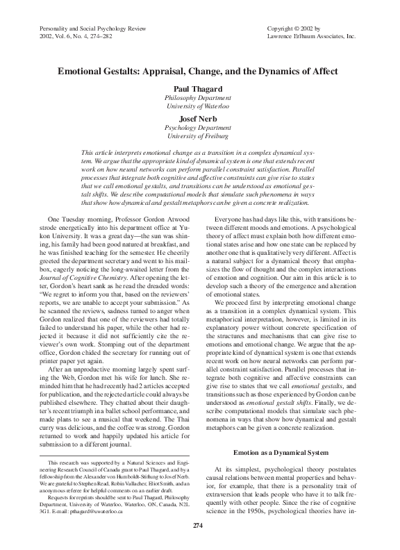 (PDF) Emotional Gestalts: Appraisal, Change, and the Dynamics of Affect
