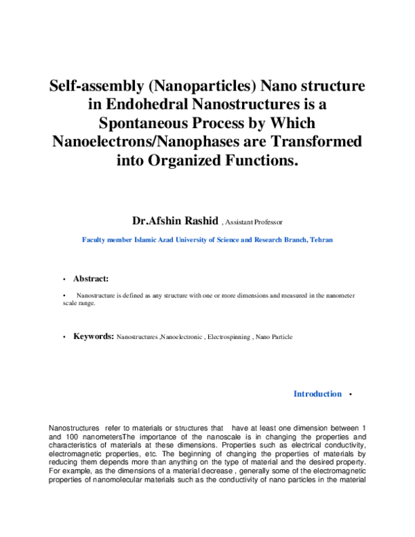 (PDF) Self-assembly (Nanoparticles) Nano structure in Endohedral ...