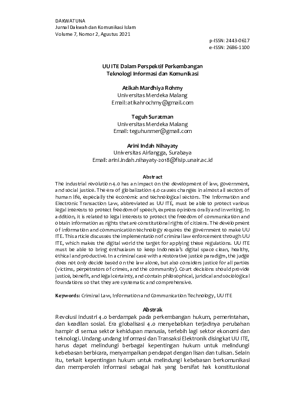 (PDF) UU ITE Dalam Perspektif Perkembangan Teknologi Informasi dan ...