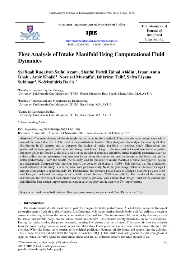 (PDF) Flow Analysis of Intake Manifold Using Computational Fluid Dynamics