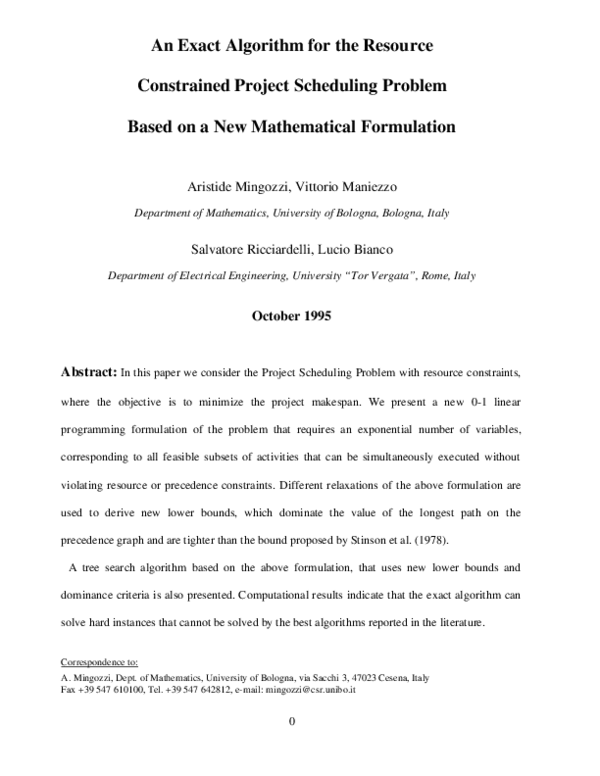 (PDF) An Exact Algorithm for the Resource-Constrained Project Scheduling Problem Based on a New ...
