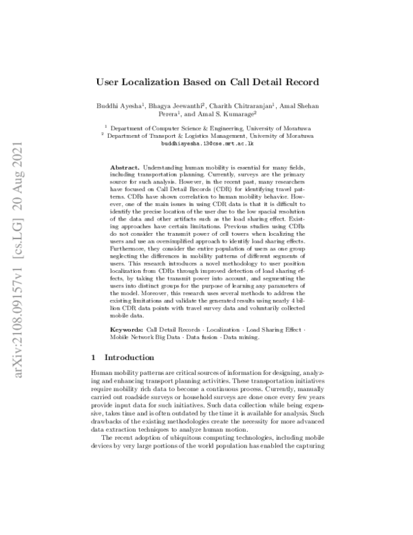 (PDF) User Localization Based on Call Detail Records