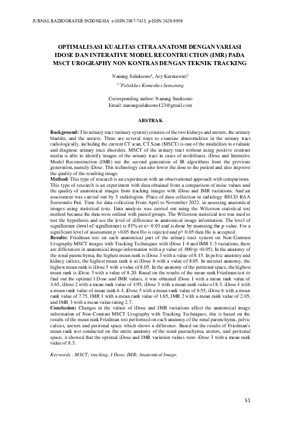 (PDF) Optimalisasi Kualitas Citra Anatomi Dengan Variasi Idose Dan ...