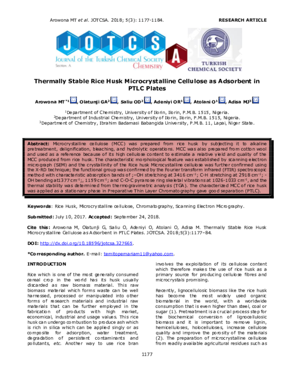 (PDF) Thermally Stable Rice Husk Microcrystalline Cellulose as ...