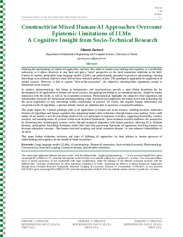 (PDF) Constructivist Mixed Human-AI Approaches Overcome Epistemic Limitations of LLMs: A ...