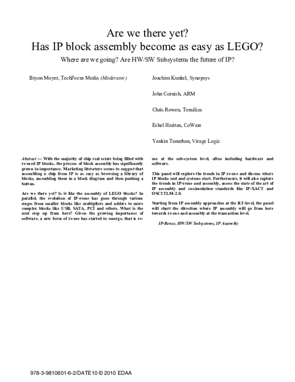 (PDF) Are we there yet? Has IP block assembly become as easy as LEGO?