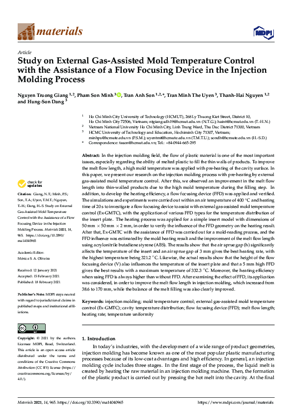 (PDF) Study on External Gas-Assisted Mold Temperature Control with the ...