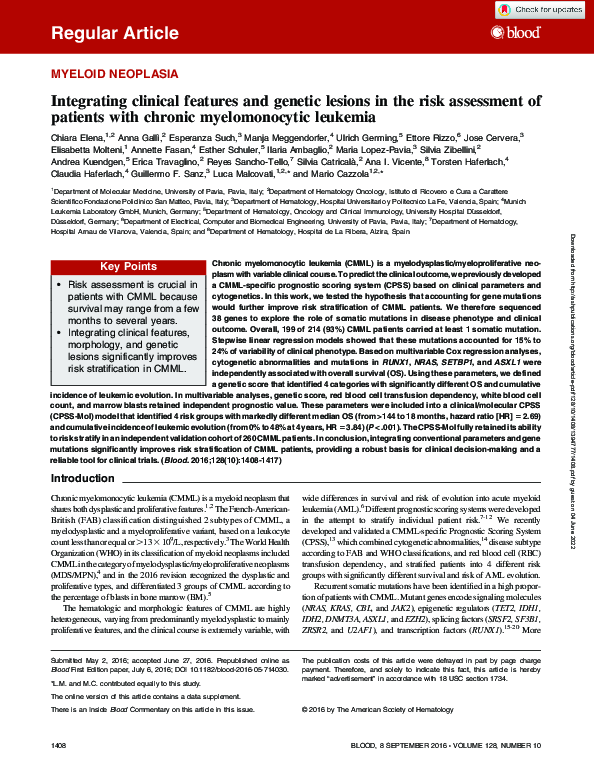 (PDF) Integrating clinical features and genetic lesions in the risk ...