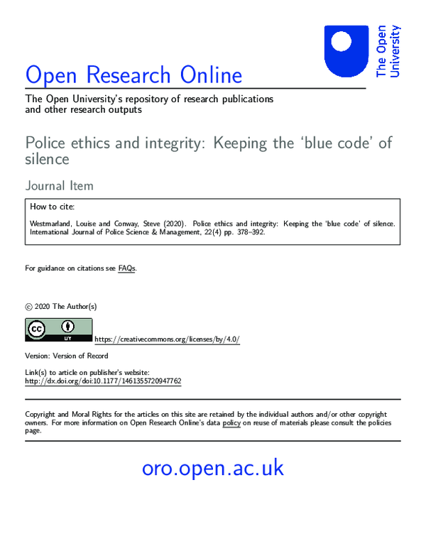 (PDF) Police ethics and integrity: Keeping the ‘blue code’ of silence