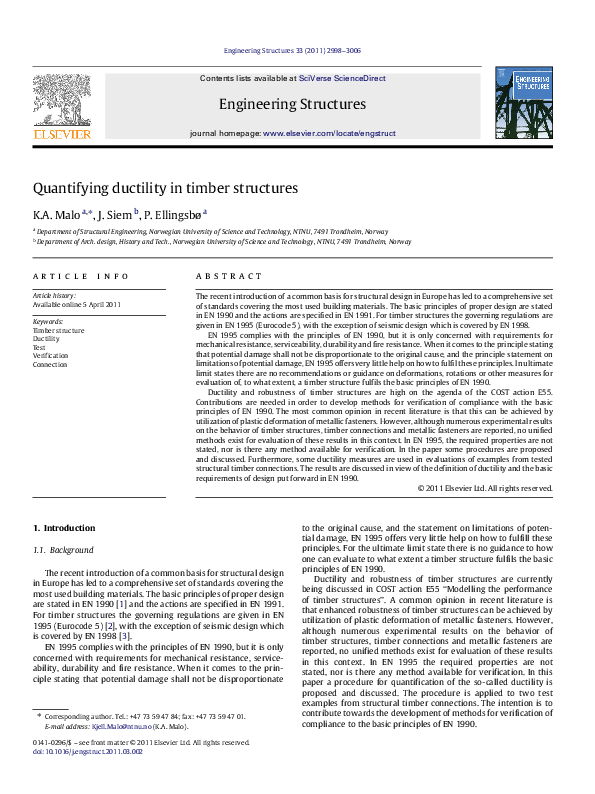 Pdf Quantifying Ductility In Timber Structures