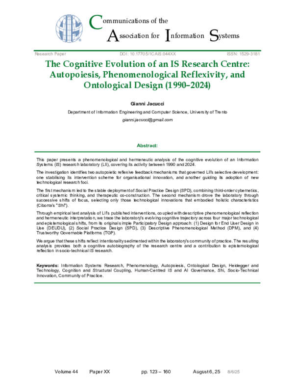 (PDF) The Cognitive Evolution of an IS Research Centre: Autopoiesis ...