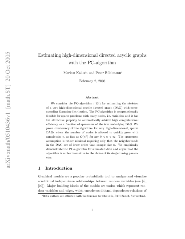 (PDF) Estimating High-Dimensional Directed Acyclic Graphs with the PC-Algorithm