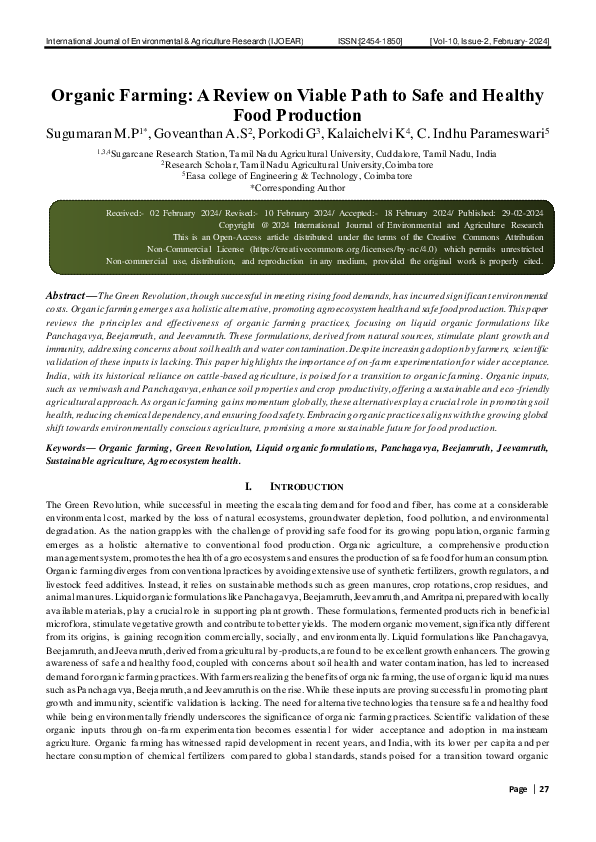 (PDF) Organic Farming: A Review on Viable Path to Safe and Healthy Food ...