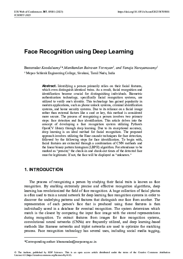 (PDF) Face Recognition using Deep Learning