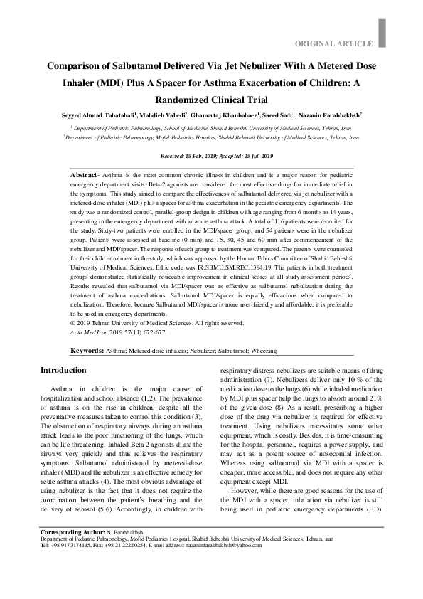 (PDF) Comparison of Salbutamol Delivered Via Jet Nebulizer With A ...