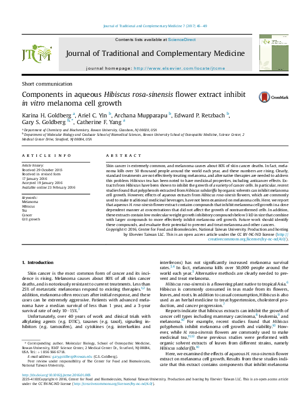 (PDF) Components in aqueous Hibiscus rosa-sinensis flower extract ...