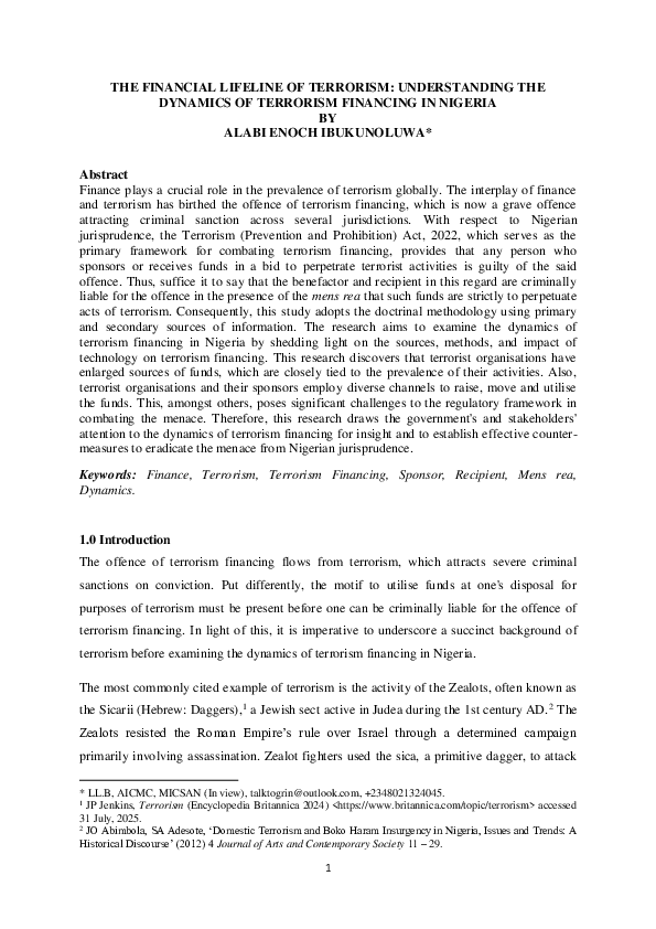 (PDF) THE FINANCIAL LIFELINE OF TERRORISM: UNDERSTANDING THE DYNAMICS ...