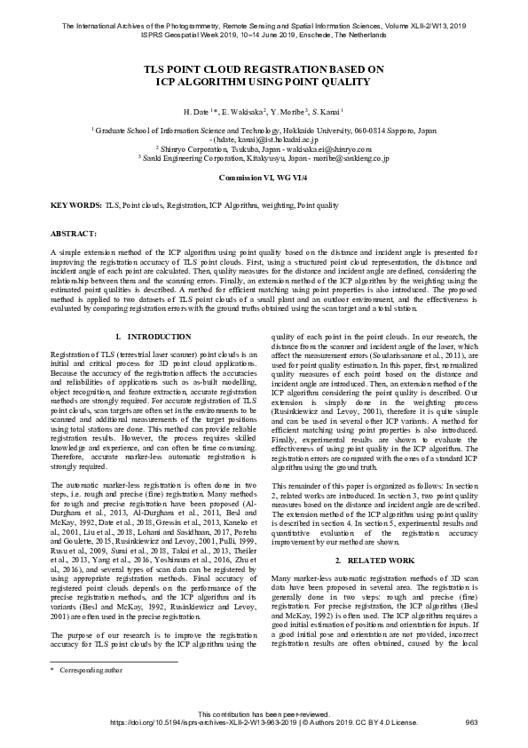 (PDF) TLS Point Cloud Registration Based on Icp Algorithm Using Point ...
