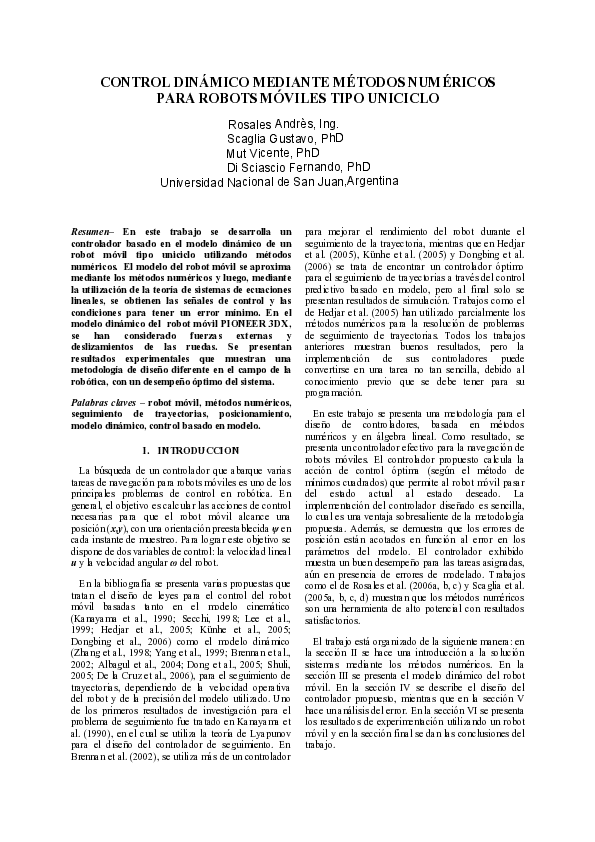 (PDF) Control dinámico mediante métodos numéricos para robots móviles ...