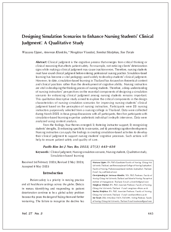(PDF) Designing Simulation Scenarios to Enhance Nursing Students ...