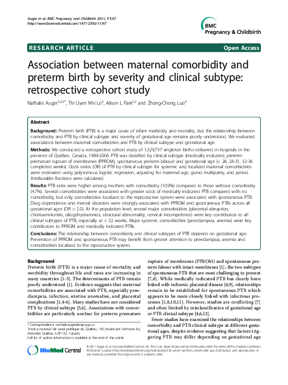 (PDF) Association between maternal comorbidity and preterm birth by ...