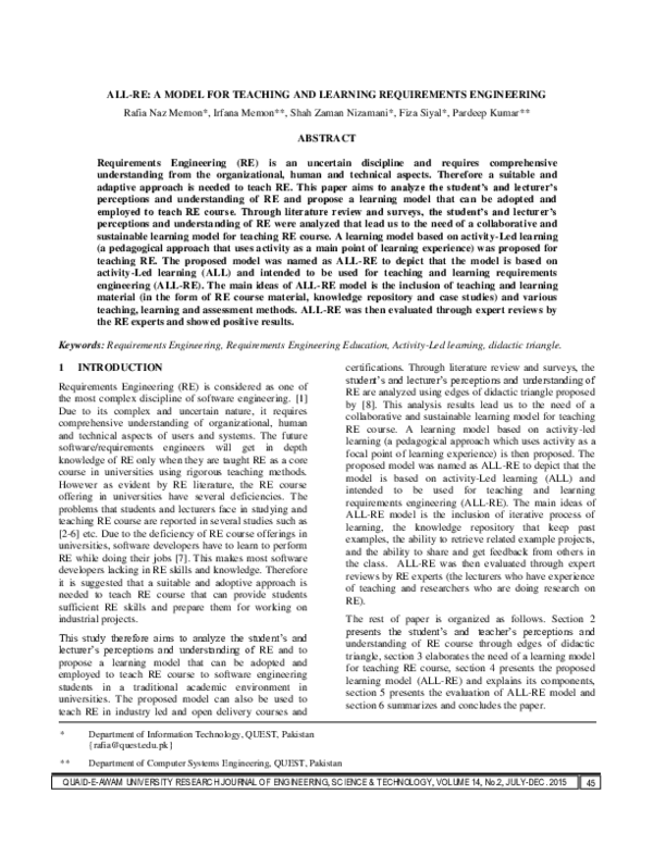 (PDF) All-Re: A Model for Teaching and Learning Requirements Engineering