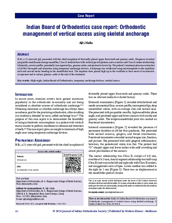 (PDF) Indian Board of Orthodontics case report: Orthodontic management ...