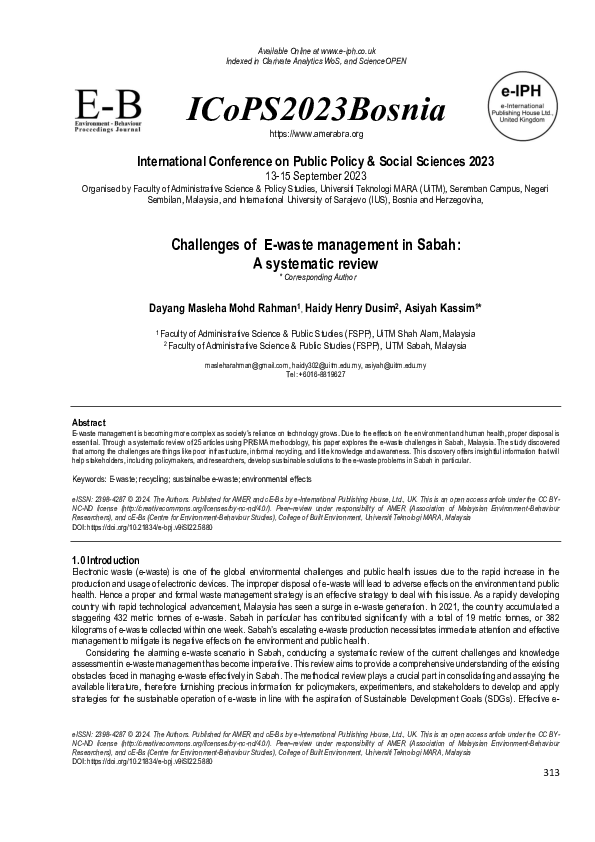 (PDF) Challenges of E-waste management in Sabah: A systematic review