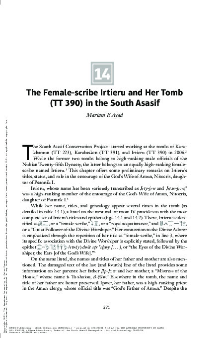 (PDF) The Female-scribe Irtieru and Her Tomb (TT 390) in the South Asasif