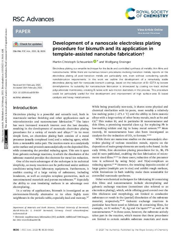 (PDF) Development of a nanoscale electroless plating procedure for ...