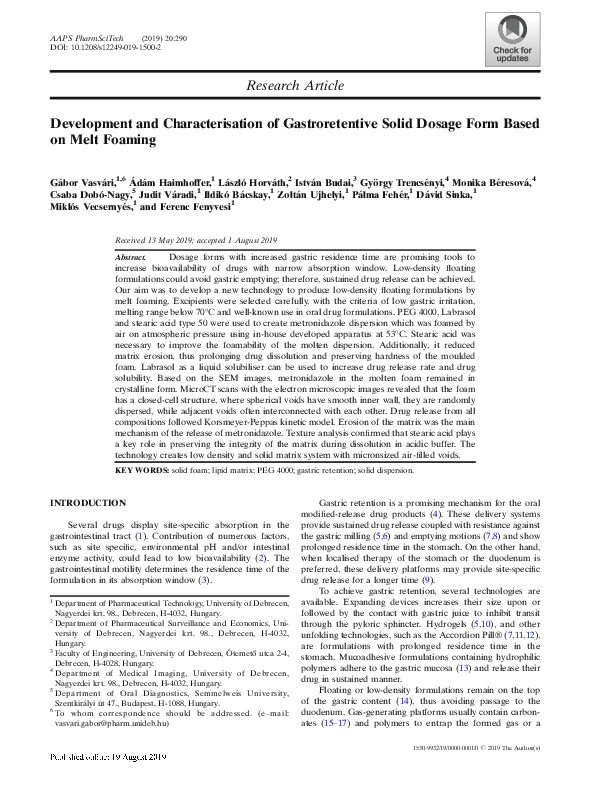 (PDF) Development and Characterisation of Gastroretentive Solid Dosage ...