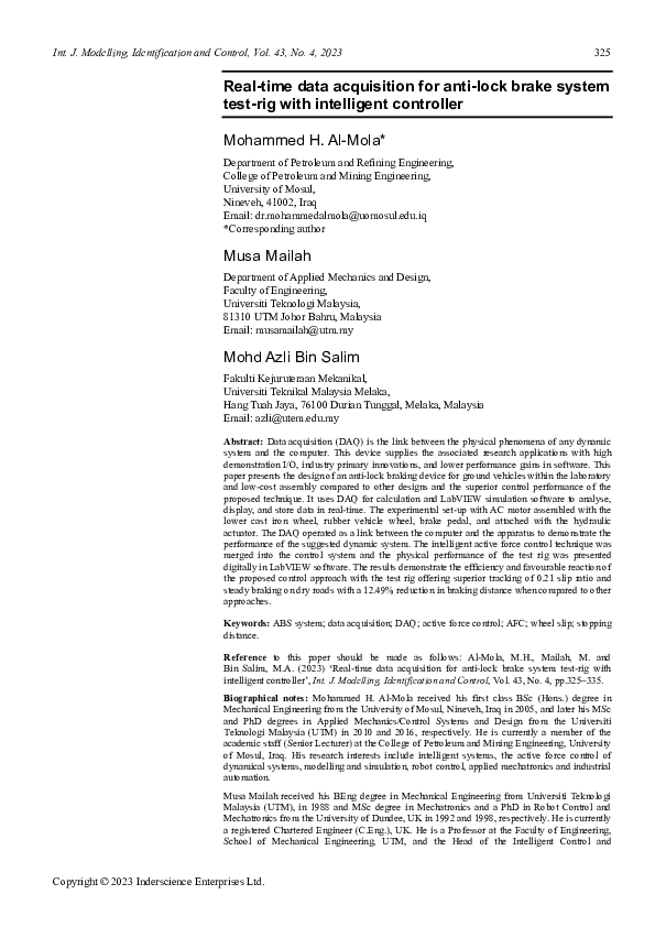 (PDF) Real-time data acquisition for anti-lock brake system test-rig ...