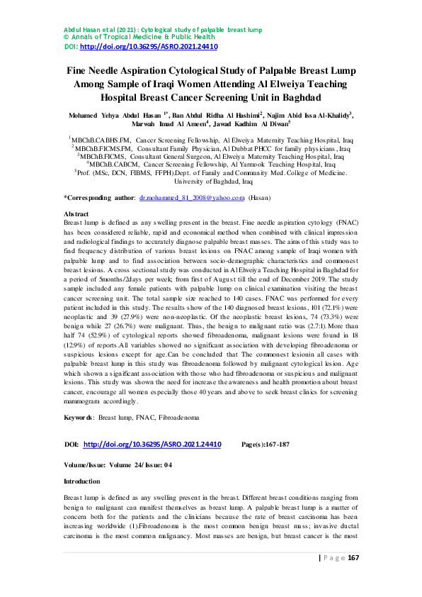 (PDF) Fine Needle Aspiration Cytological Study of Palpable Breast Lump ...