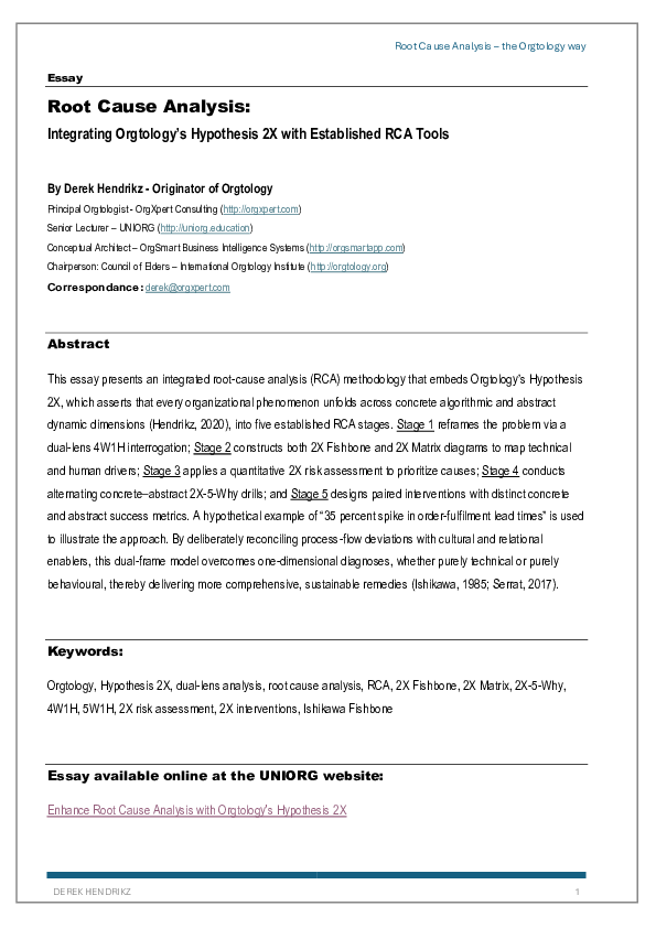 (PDF) Root Cause Analysis: Integrating Orgtology’s Hypothesis 2X with ...