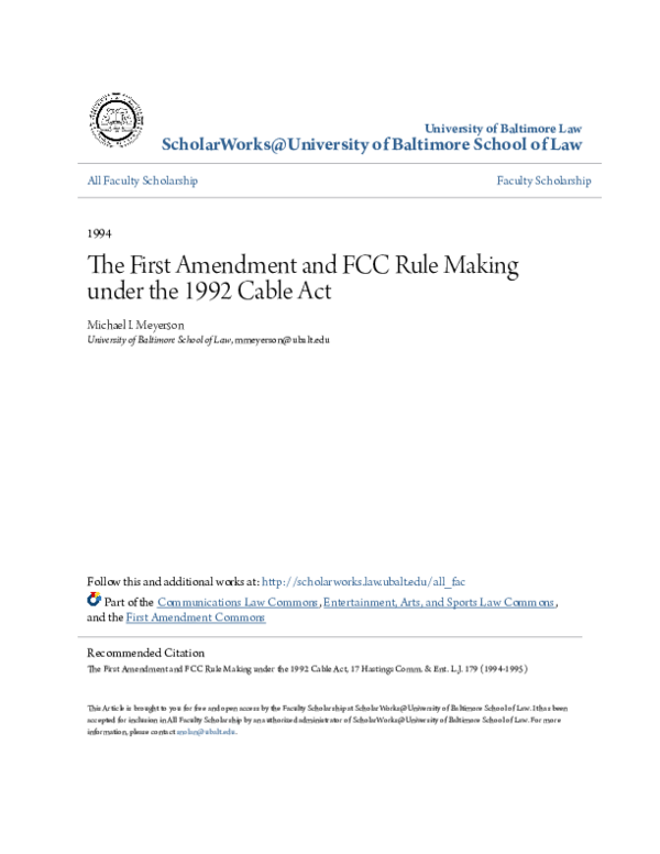 (PDF) The First Amendment and FCC Rule Making under the 1992 Cable Act