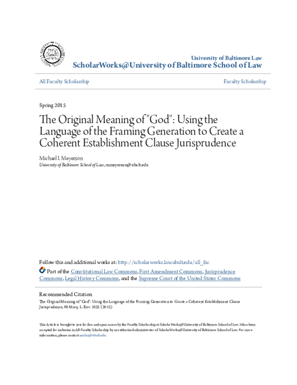 (PDF) The Original Meaning of 'God': Using the Language of the Framing ...