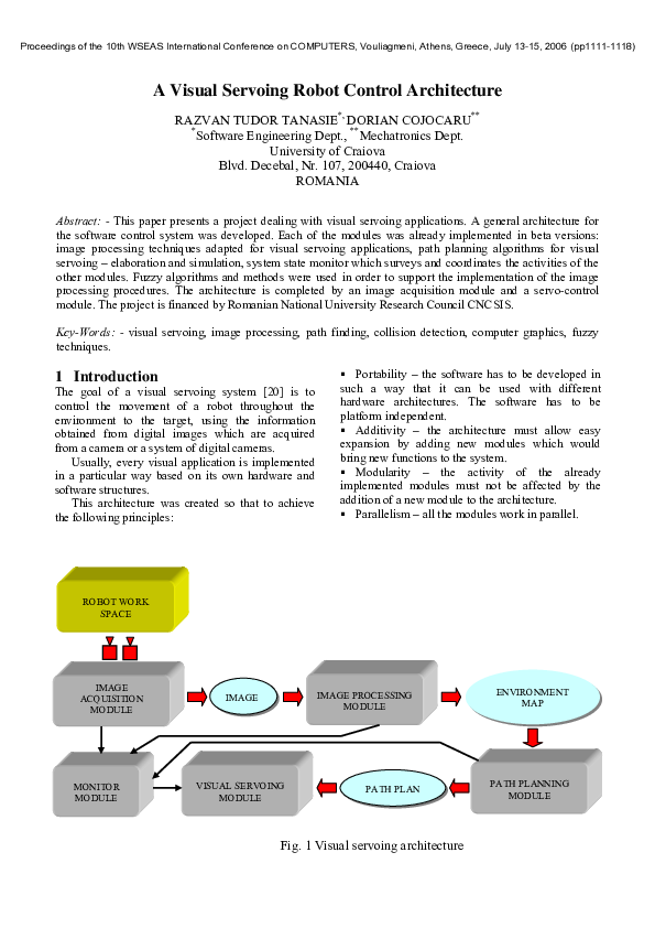 (PDF) A Visual Servoing Robot Control Architecture