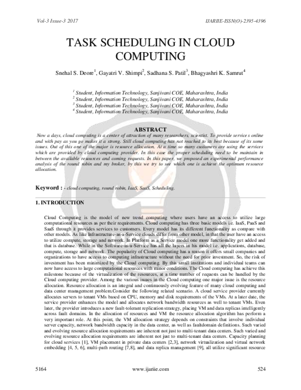 (PDF) Task Scheduling in Cloud Computing