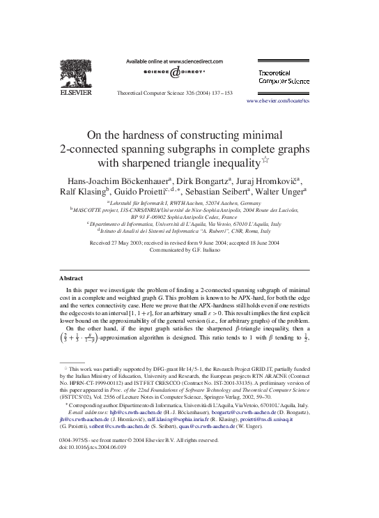 (PDF) On the hardness of constructing minimal 2-connected spanning ...