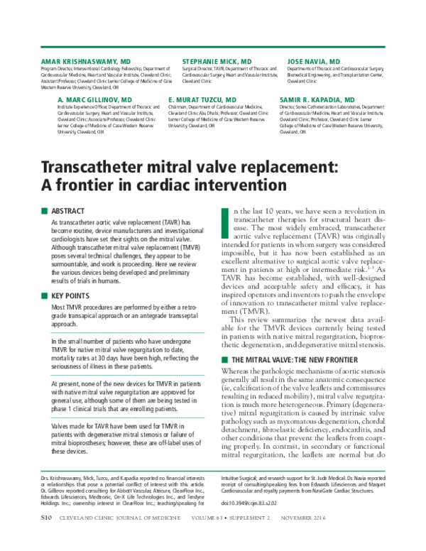 (PDF) Transcatheter mitral valve replacement: A frontier in cardiac ...