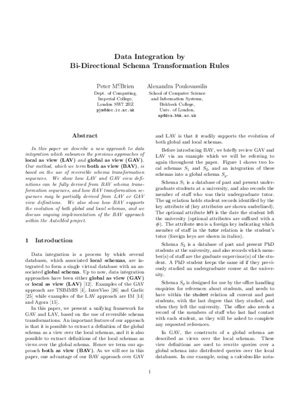 (PDF) Data integration by bi-directional schema transformation rules