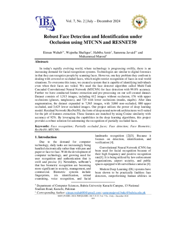 (PDF) Robust Face Detection and Identification under Occlusion using MTCNN and RESNET50