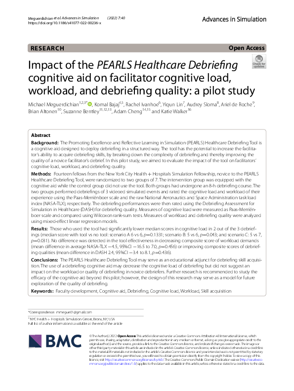 (PDF) Impact of the PEARLS Healthcare Debriefing cognitive aid on ...