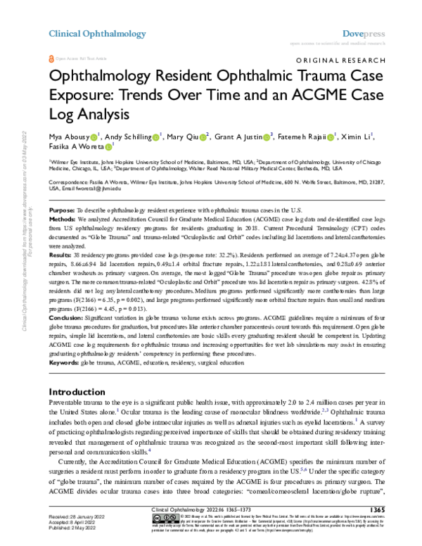 (PDF) Ophthalmology Resident Ophthalmic Trauma Case Exposure: Trends ...