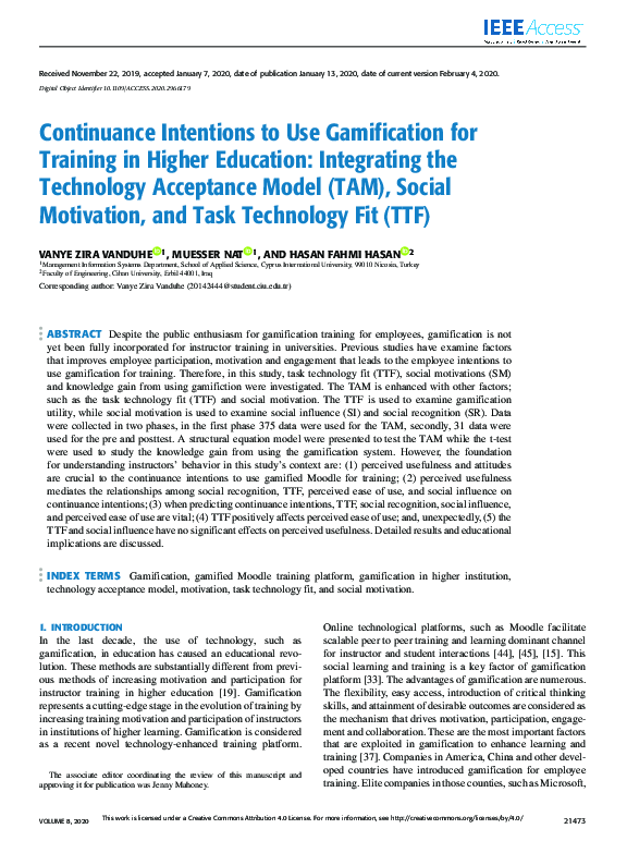(PDF) Continuance Intentions to Use Gamification for Training in Higher ...