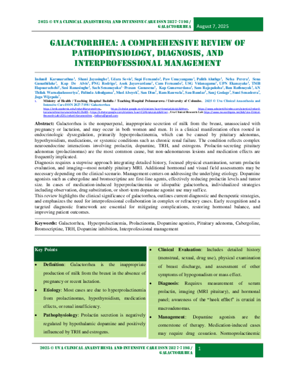 (PDF) Galactorrhea A Comprehensive Review of Pathophysiology, Diagnosis ...