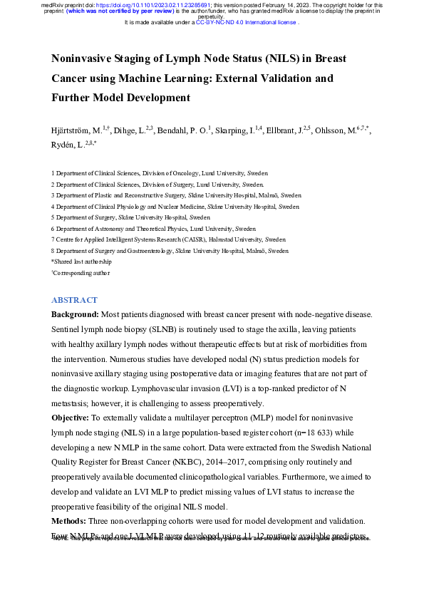 (PDF) Noninvasive Staging of Lymph Node Status (NILS) in Breast Cancer ...