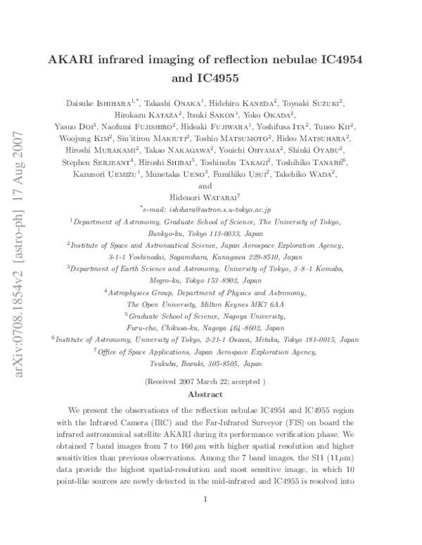 (PDF) AKARI Infrared Imaging of Reflection Nebulae IC4954 and IC4955
