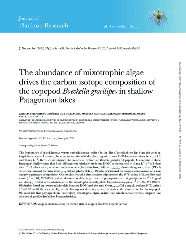 (PDF) The abundance of mixotrophic algae drives the carbon isotope ...